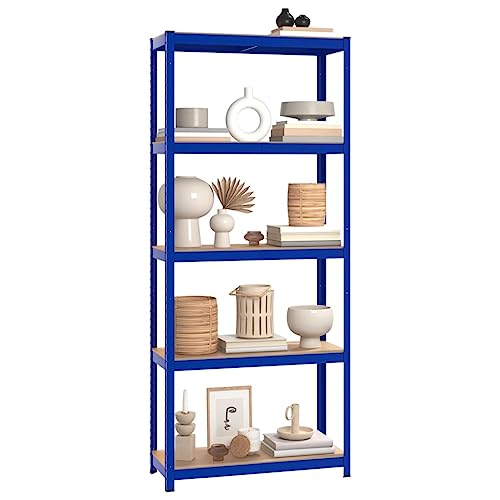 vidaXL Industrial Style 5-Layer Storage Shelves, 3-Piece Set, Blue - Galvanized Steel, Engineered Wood and Plastic for Residential and Commercial Use