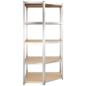 vidaXL 5-Layer Corner Shelf in Silver - Industrial Design - Galvanized Steel and Engineered Wood Construction - Ample Storage Space