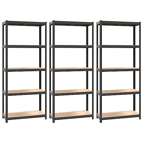 vidaXL 5-Layer Shelves 3 pcs Anthracite Steel&Engineered Wood