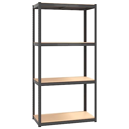 vidaXL 4-Layer Storage Shelf, Galvanized Steel & Engineered Wood Construction, Industrial Style Anthracite Shelving Unit, Commercial or Residential Use