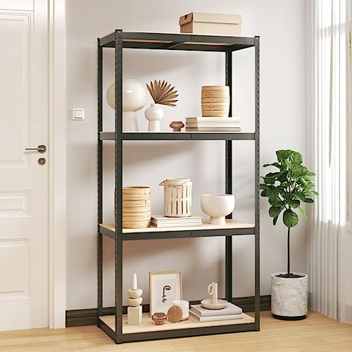 vidaXL 4-Layer Storage Shelf, Galvanized Steel & Engineered Wood Construction, Industrial Style Anthracite Shelving Unit, Commercial or Residential Use