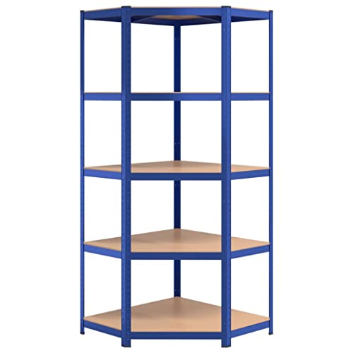 vidaXL 5-Layer Corner Shelf in Blue - Steel & Engineered Wood Material - Ideal for Residential and Commercial Storage - Meets California Proposition 65 Standards