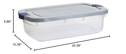 Rubbermaid Roughneck Clear 31 Qt/ 7.75 Gal Storage Containers, Pack of 6 with Snap-Fit Grey Lids, Visible Base, Sturdy and Stackable, Great for Storage and Organization