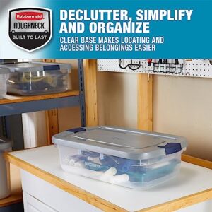 Rubbermaid Roughneck Clear 31 Qt/ 7.75 Gal Storage Containers, Pack of 6 with Snap-Fit Grey Lids, Visible Base, Sturdy and Stackable, Great for Storage and Organization