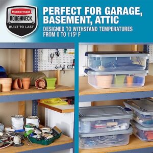 Rubbermaid Roughneck Clear 31 Qt/ 7.75 Gal Storage Containers, Pack of 6 with Snap-Fit Grey Lids, Visible Base, Sturdy and Stackable, Great for Storage and Organization