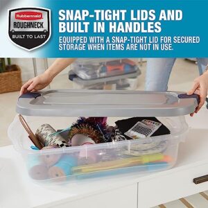 Rubbermaid Roughneck Clear 31 Qt/ 7.75 Gal Storage Containers, Pack of 6 with Snap-Fit Grey Lids, Visible Base, Sturdy and Stackable, Great for Storage and Organization