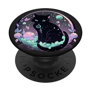 moon phases crystal witchy cute black cat kawaii pastel goth popsockets swappable popgrip