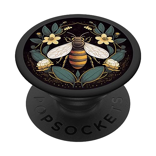 Floral Boho Bee Aesthetic Honey Beekeeper Black PopSockets Standard PopGrip