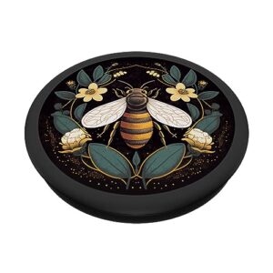 Floral Boho Bee Aesthetic Honey Beekeeper Black PopSockets Standard PopGrip