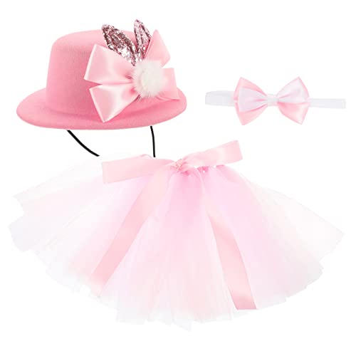 Amosfun 1 Set Festival Suit Hat Costume Skirt of Tulle Bow Party Adorable Clothing Dresses Cute Cosplay Tie for Kit Small Pet Puppy Dress Cat Dog Headband Easter Outfit Wearing Clothes