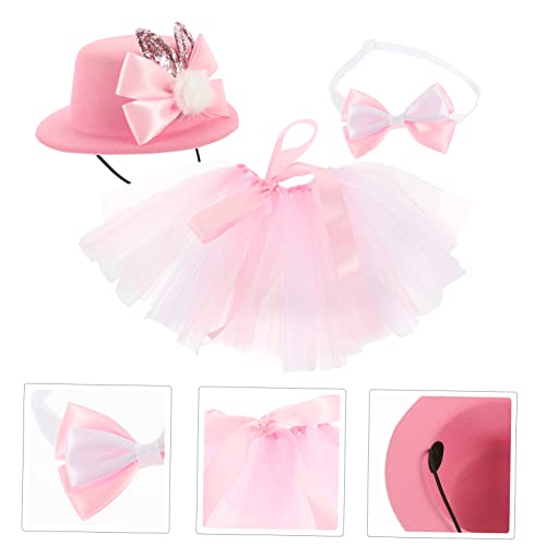 Amosfun 1 Set Festival Suit Hat Costume Skirt of Tulle Bow Party Adorable Clothing Dresses Cute Cosplay Tie for Kit Small Pet Puppy Dress Cat Dog Headband Easter Outfit Wearing Clothes