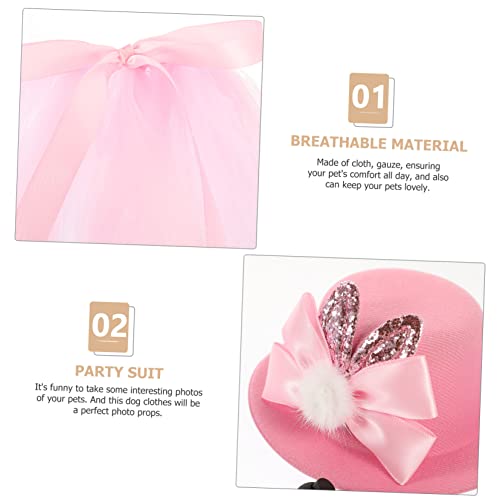 Amosfun 1 Set Festival Suit Hat Costume Skirt of Tulle Bow Party Adorable Clothing Dresses Cute Cosplay Tie for Kit Small Pet Puppy Dress Cat Dog Headband Easter Outfit Wearing Clothes