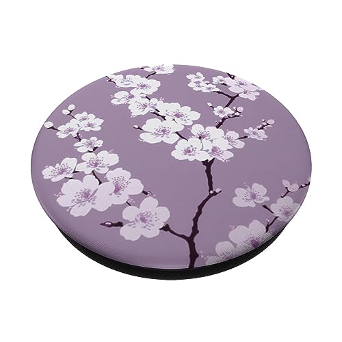 White Blossom Cherry Tree Flowers on Purple PopSockets Standard PopGrip