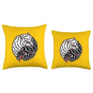 Tiger Flash Tattoo Supply Co Wolves American Traditional Tattoo Trendy Old School Flash Throw Pillow, 18x18, Multicolor