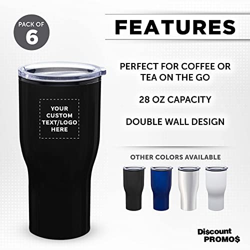 Custom Stainless Steel Travel Mugs by Challenger 28 oz. Set of 6, Personalized Bulk Pack - Perfect for Coffee, Soda, Other Hot & Cold Beverages - Black