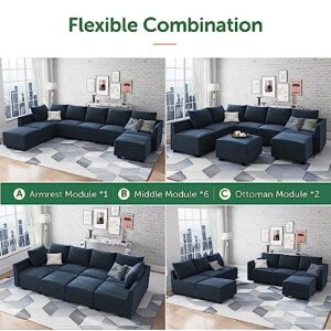 HONBAY Modular Sectional Sofa with Ottoman Oversized U Shaped Couch with Reversible Chaise Velvet Sleeper Modular Sofa Convertible Sectional Couch for Living Room, Dark Blue