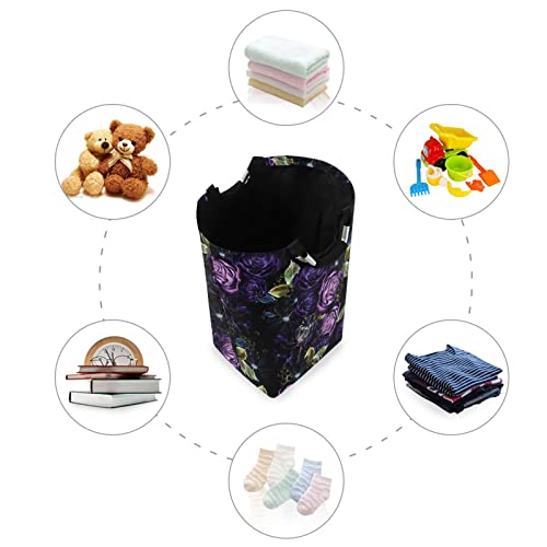 Kigai Purple Rose Laundry Basket Foldable Large Laundry Hamper Bucket with Handles Collapsible Nursery Storage Bin for Kids Clothes Toy