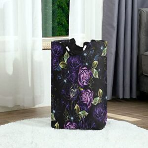 Kigai Purple Rose Laundry Basket Foldable Large Laundry Hamper Bucket with Handles Collapsible Nursery Storage Bin for Kids Clothes Toy