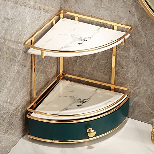 WINTENT 2 Tiers Corner Shelf Bathroom Organizer Countertop with Drawer