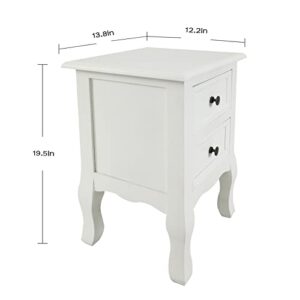 White Nightstand, Bedside Table with 2 Drawers, Wooden Nightstands for Bedroom Small End Tables for Small Spaces Side Table with Storage, Pull Handle, Solid Wood Legs (White Euro Style, 1 PC)