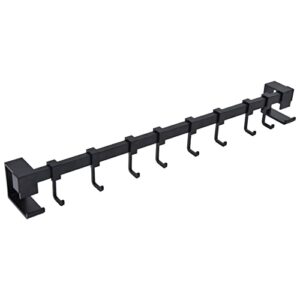 kitchen utensil hanging rack rail with 8 hooks, self adhesive utensil hangers utensil hooks 50cm/19.69in wall hooks rack for kitchen bathroom bedroom (black)