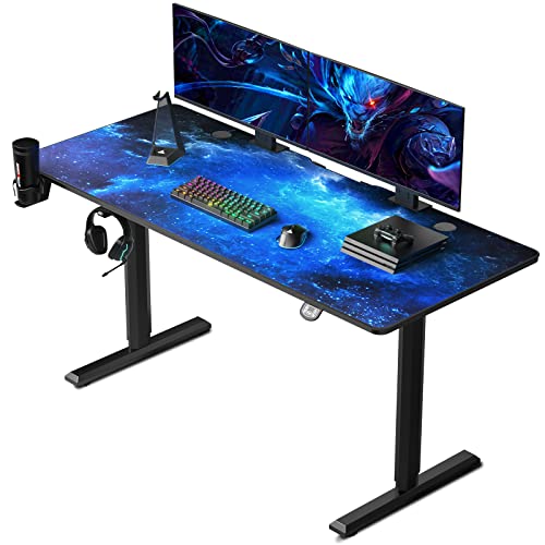 GTRACING Gaming Desk Standing Desk 55 Inches, Height Adjustable Desk with Full Mouse Pad, Electric Memory Sit Stand Desk with Full Mouse Pad