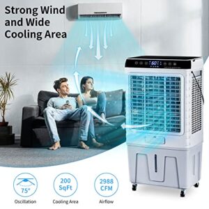 Uthfy Evaporative Air Cooler, Swamp Cooler with Remote Control, 15.8 Gallons Water Tank, 90° Oscillation Cooling Fan with 3 Speeds, 12H Timer, 43" Tower Fan thats Blow Cold Air for Home, Office