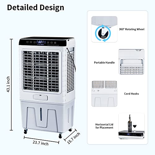 Uthfy Evaporative Air Cooler, Swamp Cooler with Remote Control, 15.8 Gallons Water Tank, 90° Oscillation Cooling Fan with 3 Speeds, 12H Timer, 43" Tower Fan thats Blow Cold Air for Home, Office