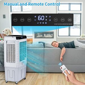 Uthfy Evaporative Air Cooler, Swamp Cooler with Remote Control, 15.8 Gallons Water Tank, 90° Oscillation Cooling Fan with 3 Speeds, 12H Timer, 43" Tower Fan thats Blow Cold Air for Home, Office