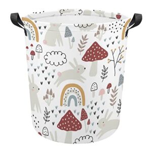 hoamoya collapsible cute cartoon bunny laundry basket spring flowers rainbow mushroom freestanding laundry hamper with handles large waterproof cloth toy storage bin for household bedroom bathroom