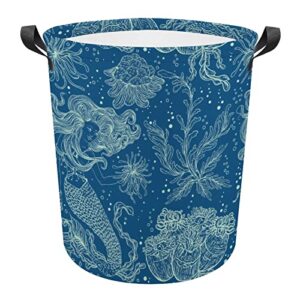 hoamoya collapsible mermaids corals laundry basket summer beach freestanding laundry hamper with handles large waterproof cloth toy storage bin for household bedroom bathroom