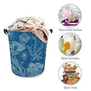 HoaMoya Collapsible Mermaids Corals Laundry Basket Summer Beach Freestanding Laundry Hamper With Handles Large Waterproof Cloth Toy Storage Bin for Household Bedroom Bathroom