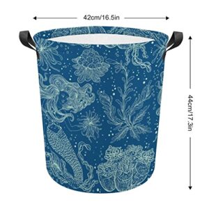 HoaMoya Collapsible Mermaids Corals Laundry Basket Summer Beach Freestanding Laundry Hamper With Handles Large Waterproof Cloth Toy Storage Bin for Household Bedroom Bathroom