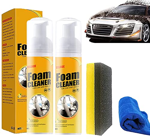 Car Magic Foam Cleaner, Foam Cleaner All Purpose, Foam Cleaner for Car and House Lemon Flavor, Powerful Stain Removal Kit Foam Cleaner for Car, Kitchen, Bathroom, ect (30ml, 2Pcs)