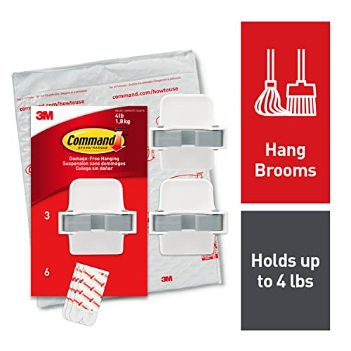 Command Broom and Mop Grippers Wall Hook & Small Wire Toggle Hooks, Damage Free Hanging Wall Hooks with Adhesive Strips, No Tools Wall Hooks