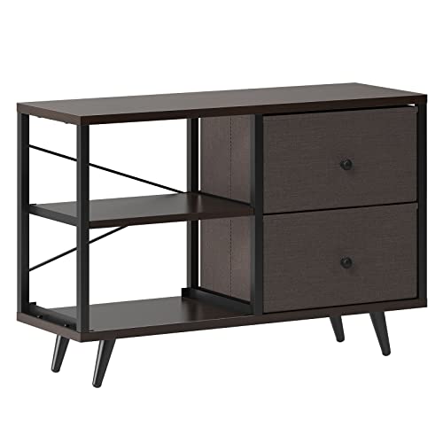 SDHYL Fabric Dresser with 2 Drawers and 2-Tier Storage Shelf, Wide Chest of Drawers Storage Cabinet, Closet Storage Organizer Unit with Steel Frame, Fabric Storage Dresser for Bedroom and Living Room