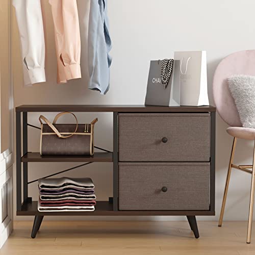 SDHYL Fabric Dresser with 2 Drawers and 2-Tier Storage Shelf, Wide Chest of Drawers Storage Cabinet, Closet Storage Organizer Unit with Steel Frame, Fabric Storage Dresser for Bedroom and Living Room