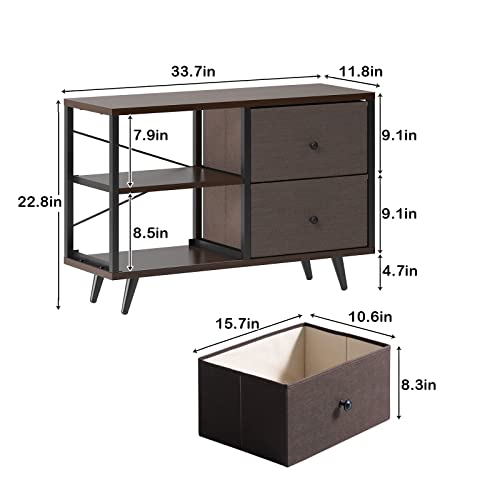 SDHYL Fabric Dresser with 2 Drawers and 2-Tier Storage Shelf, Wide Chest of Drawers Storage Cabinet, Closet Storage Organizer Unit with Steel Frame, Fabric Storage Dresser for Bedroom and Living Room