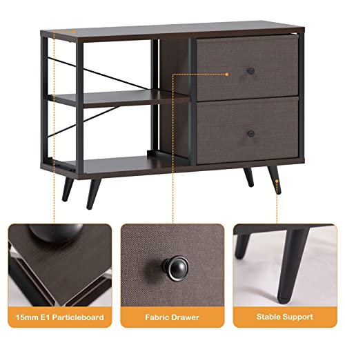 SDHYL Fabric Dresser with 2 Drawers and 2-Tier Storage Shelf, Wide Chest of Drawers Storage Cabinet, Closet Storage Organizer Unit with Steel Frame, Fabric Storage Dresser for Bedroom and Living Room