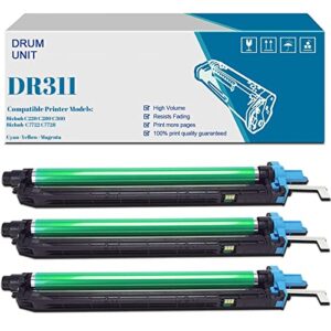 dr-311 imaging drum compatible drum unit replacement for konica minolta dr311, high yield work with bizhub c220 c280 c360 c7722 c7728 printer (3pk cyan/magenta/yellow)