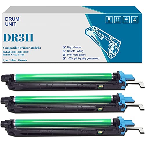 DR-311 Imaging Drum Compatible Drum Unit Replacement for Konica Minolta DR311, High Yield Work with Bizhub C220 C280 C360 C7722 C7728 Printer (3PK Cyan/Magenta/Yellow)