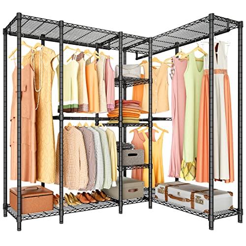 VIPEK L50 Protable Closet Rack Large Corner Freestanding Wardrobe Closet, Multi-Functional L Shaped Clothes Rack Heavy Duty Metal Clothing Rack for Hanging Clothes, Max Load 1150LBS, Black