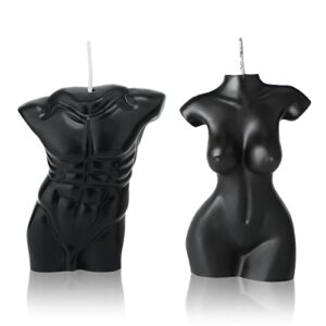 2 pieces body shaped candle female body candle men torso candle soy wax scented candle scented candle male body candle decorative candle for bedroom bathroom wedding (black)