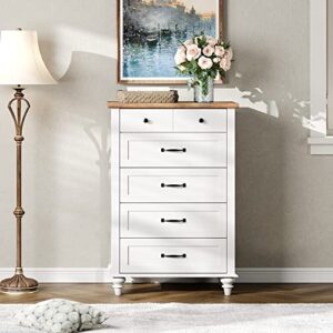 WAMPAT White 5 Drawer Dresser Chests for Bedroom, Mid Century Modern Dresser Storage Organizer with Metal Handles & Solid Wood Legs, Small Wood Dresser for Kid Room, Living Room