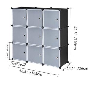 wenyuyu Closet Organizer with Doors, Portable 9-Cube DIY Units Storage Shelves Cabinet Bookshelf, Clothes Storage Organizer for Garment Racks, Closet, Wardrobe