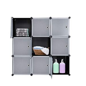 wenyuyu Closet Organizer with Doors, Portable 9-Cube DIY Units Storage Shelves Cabinet Bookshelf, Clothes Storage Organizer for Garment Racks, Closet, Wardrobe