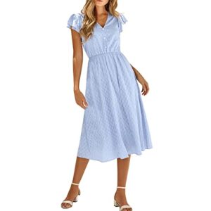 sun dress, long sleeve tight dress spring dresses for women casual summer dress women's solid color v-neck ruffle waist-skimming dress a wedding women's maxi dresses t shirt dress (l, blue)