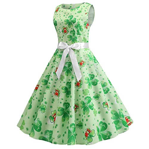 Summer Dresses, Spring Dresses Dress Overnight Delivery Women's Casual Dresses St Patricks Day Fancy O- Neck Sleeveless Dress Green Irish Lady with Belt Wedding Guest Casual (XL, Green)