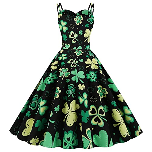 Long Sleeve Black Dress, Ruffle Dress Prairie Women, Women's Dinner Dresses Casual St Patricks Day Fancy V-Neck Suspenders Sleeveless Dress Green Irish Lady Wrap Mini Dress Plus (L, Yellow)