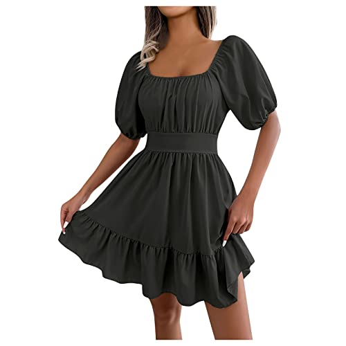 Cocktail Dresses, Party Dresses for Women Cute Summer Dresses Women's Tulle Dress Women's Fashion Spring/Summer Casual Square Neck, Backless Lace-Up with Flounces Clothes 2023 (M, Black)